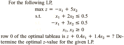 Solved For the following LP, max z = -x1 +5x2 s,t, x1 + 2x2 | Chegg.com