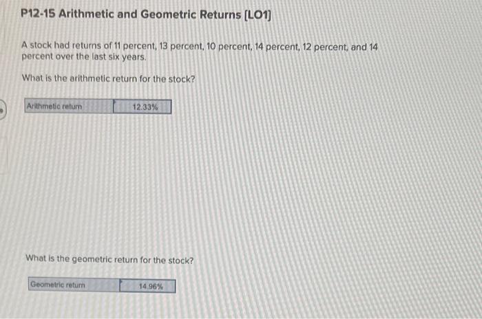 Solved P12-15 Arithmetic and Geometric Returns [LO1] A stock | Chegg.com