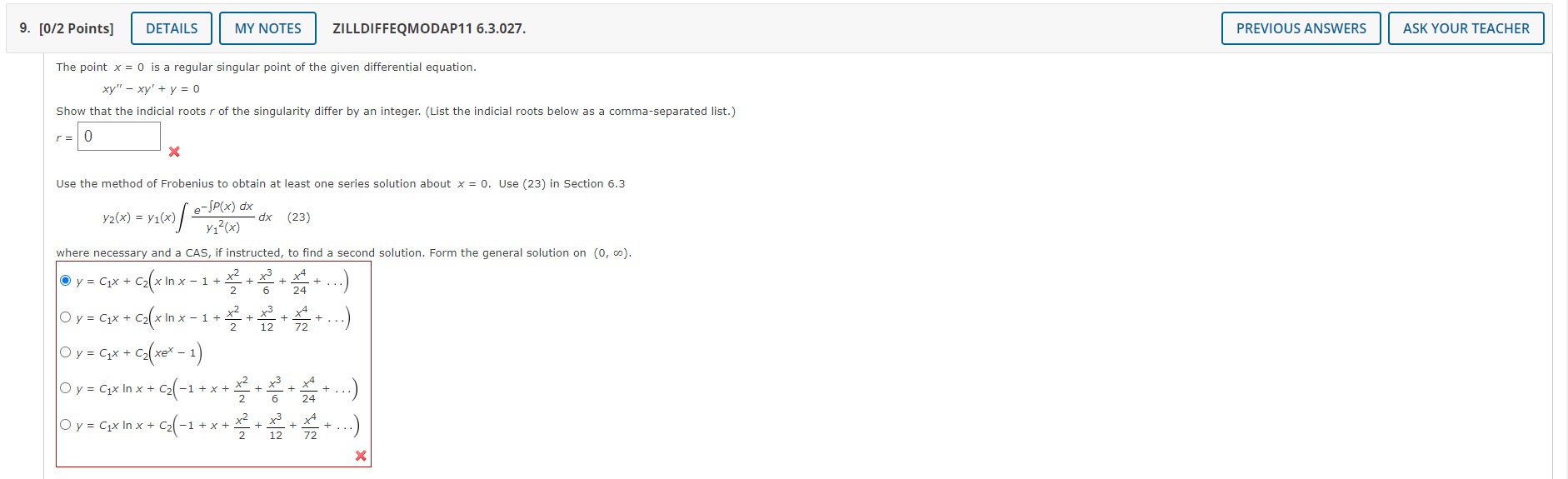 Solved The point x=0 ﻿is a regular singular point of the | Chegg.com