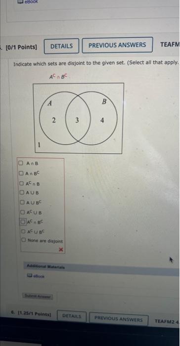 Solved Indicate which sets are disjoint to the given set. | Chegg.com