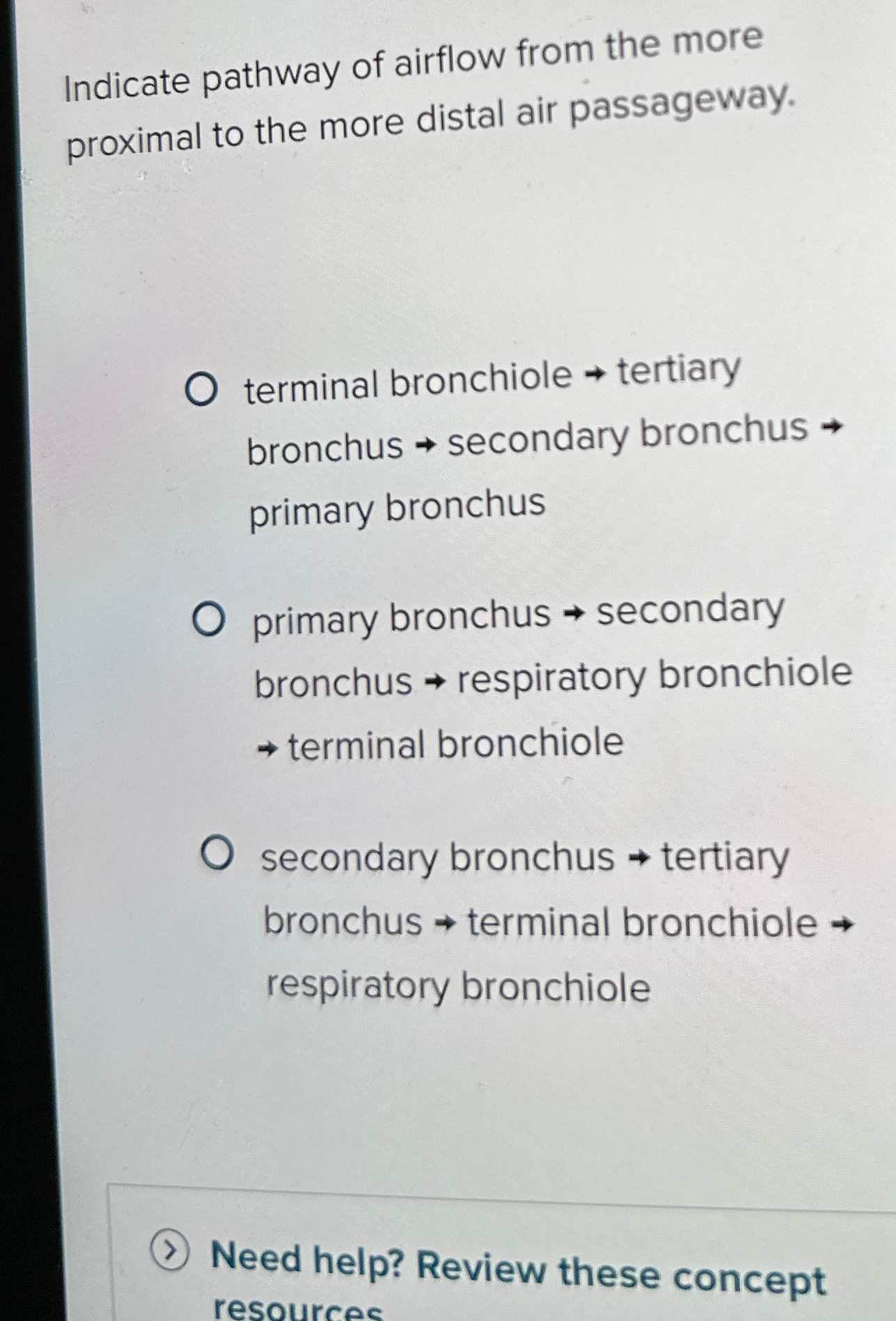 Solved Indicate pathway of airflow from the more proximal to | Chegg.com