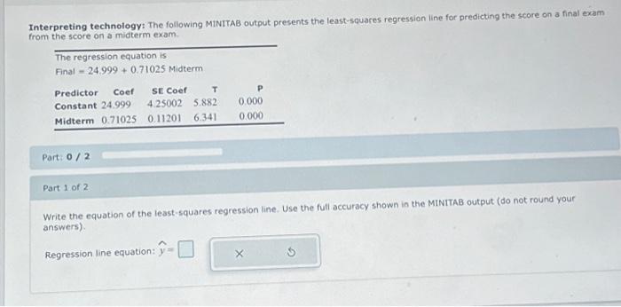 Solved Interpreting technology: The following MINITAB output | Chegg.com