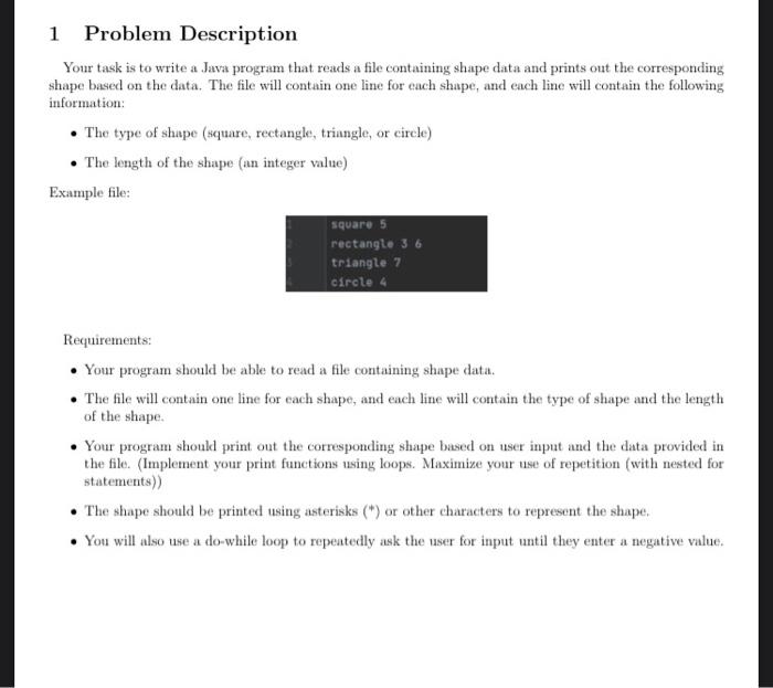Solved 1 Problem Description Your task is to write a Java | Chegg.com