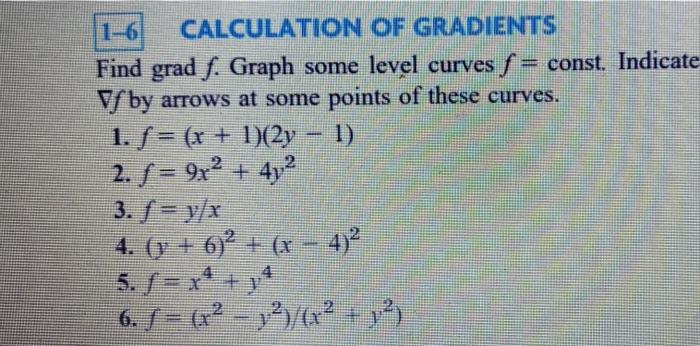 Solved -- CALCULATION OF GRADIENTS Find grad . Graph some | Chegg.com