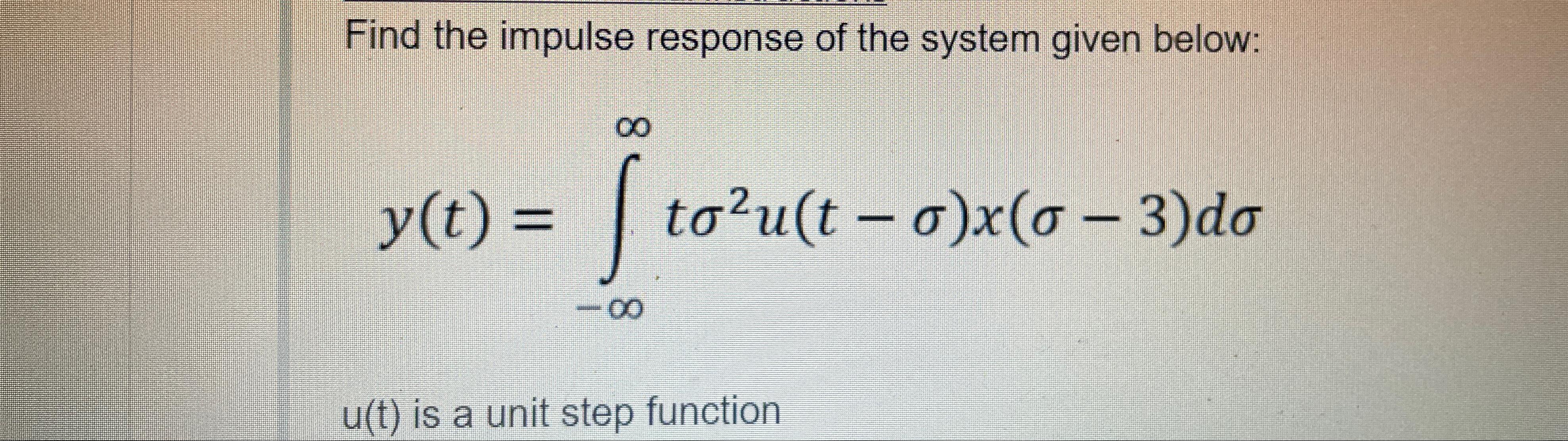 Solved Find the impulse response of the system given | Chegg.com