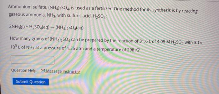 Solved Ammonium sulfate, (NH4)2SO4, is used as a fertilizer. | Chegg.com