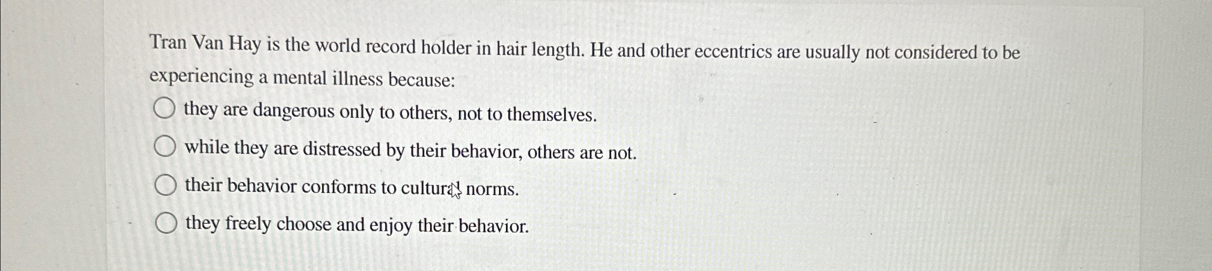Solved Tran Van Hay is the world record holder in hair | Chegg.com