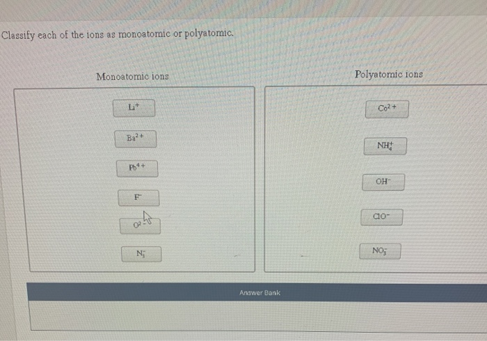 Solved Classify each of the ions as monoatomic or | Chegg.com