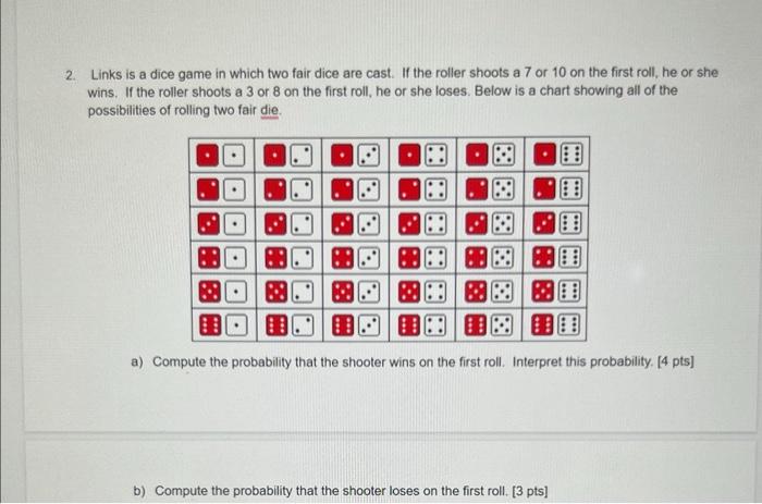 Solved 2. Links is a dice game in which two fair dice are | Chegg.com