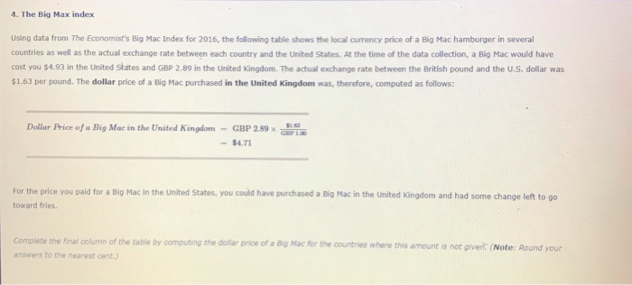 Solved 4. The Big Max index Using data from The Economist's | Chegg.com