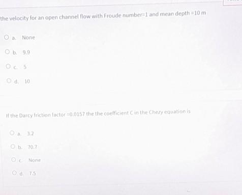 Solved the velocity for an open channel flow with Froude | Chegg.com