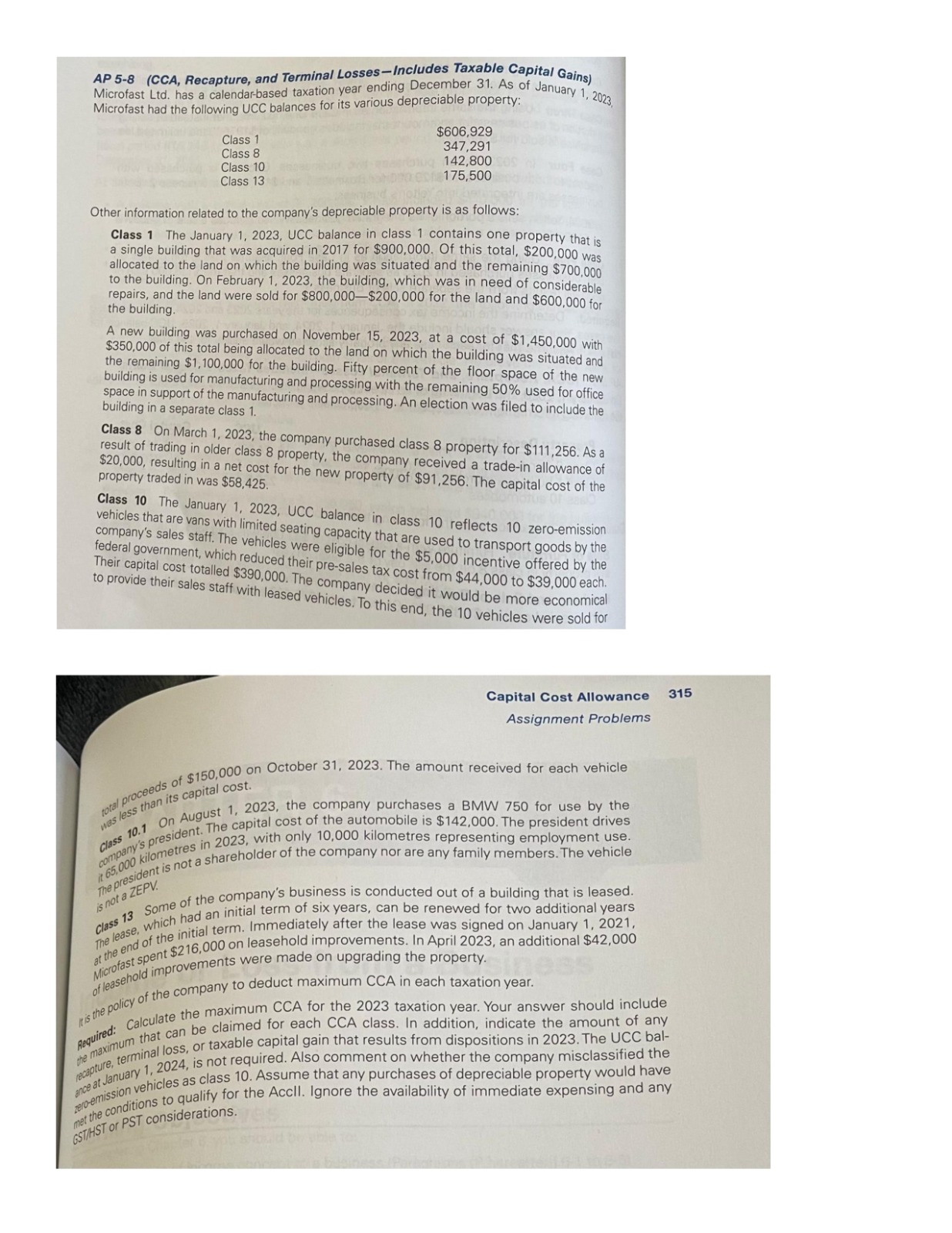 AP 5-8 (CCA, ﻿Recapture, and Terminal Losses - | Chegg.com