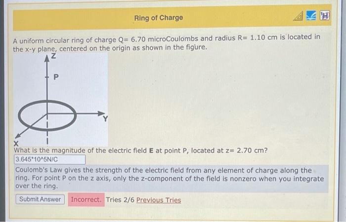 Solved Ring of Charge A uniform circular ring of charge Q= | Chegg.com