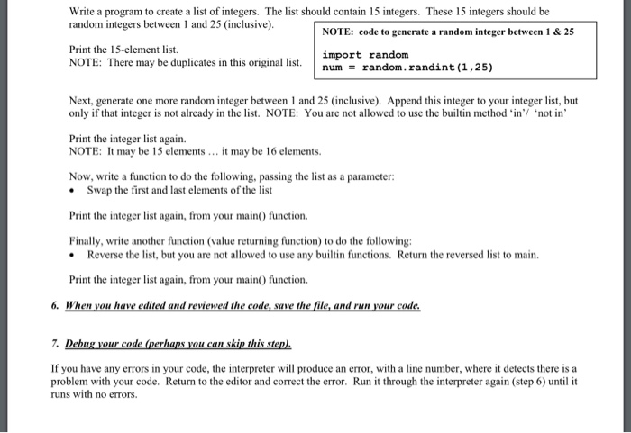 Solved Write a program to create a list of integers. The | Chegg.com