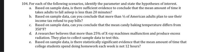 Solved 104. For each of the following scenarios, identify | Chegg.com