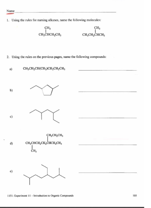 Solved Nam Name 1. Using the rules for naming alkanes, name | Chegg.com