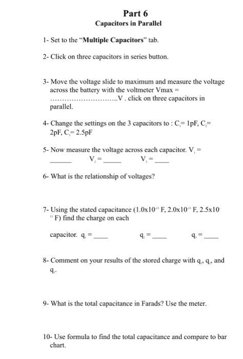 Solved Part 6 Capacitors in Parallel 1- Set to the “Multiple | Chegg.com