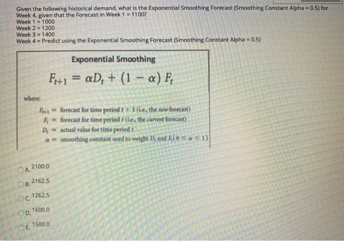 Solved Given the following historical demand, what is the | Chegg.com