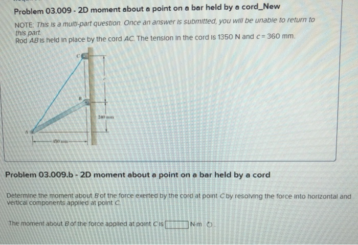 Solved Problem 03.009 - 2D moment about a point on a bar | Chegg.com
