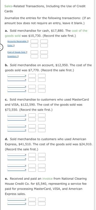 Solved Sales-Related Transactions, Including the Use of | Chegg.com