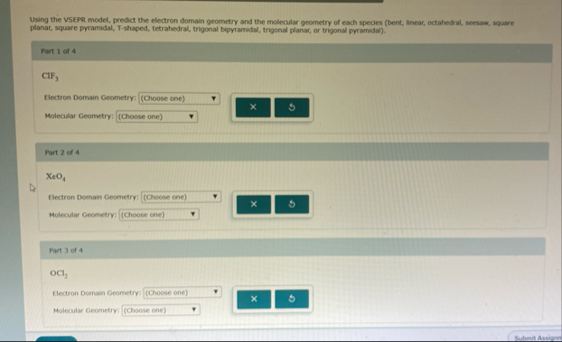 Solved Using the VSEPR model, predict the electron domain | Chegg.com