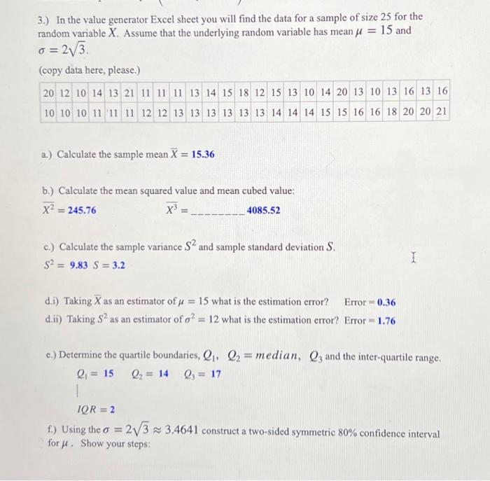 Solved f.) Using the σ=23≈3.4641 construct a two-sided | Chegg.com