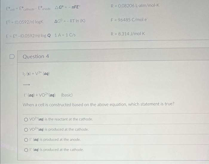 Solved Ecell 0=E0 cathode −Eanode | Chegg.com
