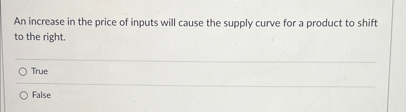 Solved An increase in the price of inputs will cause the | Chegg.com