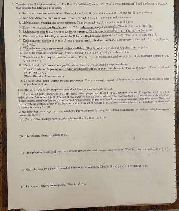 Solved Consider a set R with operations +:R×R→R ("addition") | Chegg.com