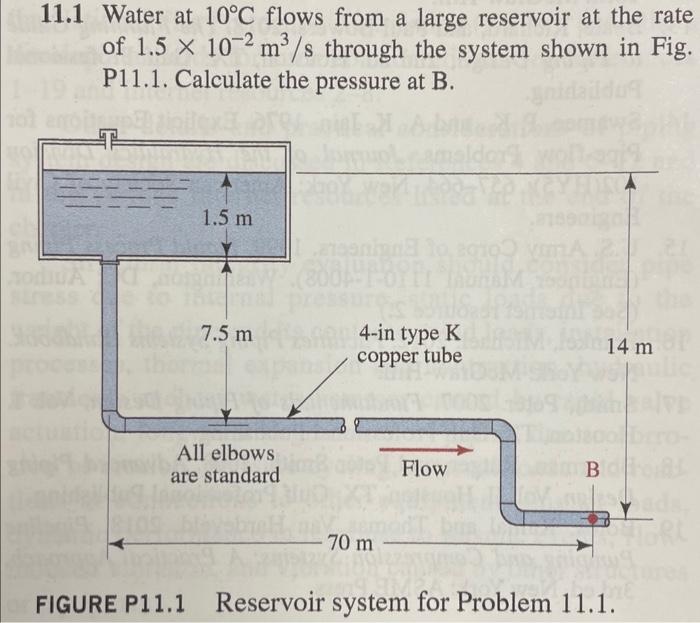 Solved 11.1 Water at 10∘C flows from a large reservoir at | Chegg.com