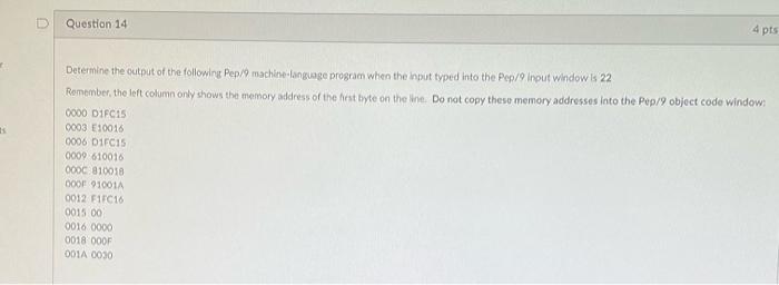 Solved Determine the output of the following Pep/9 | Chegg.com