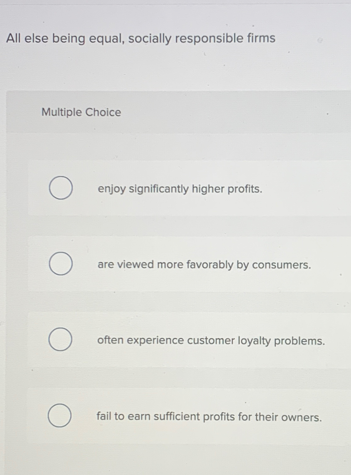 Solved All else being equal, socially responsible | Chegg.com
