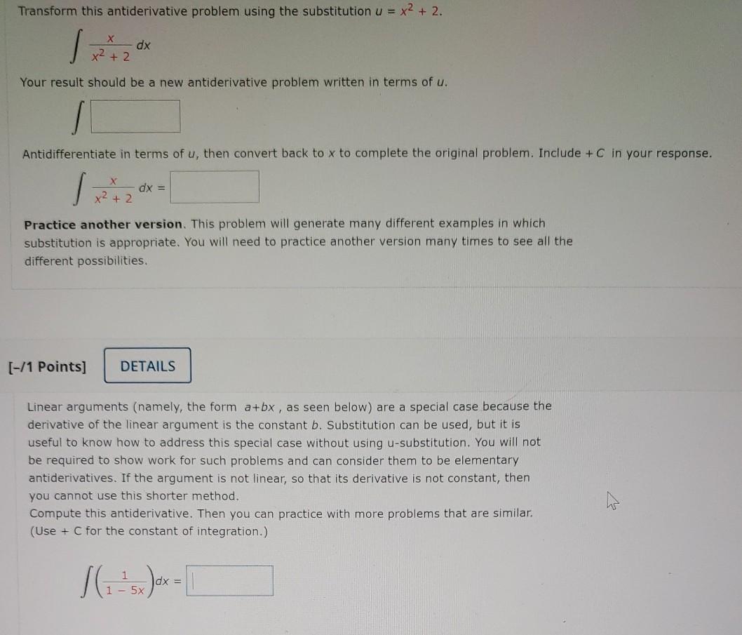 Solved Transform this antiderivative problem using the | Chegg.com