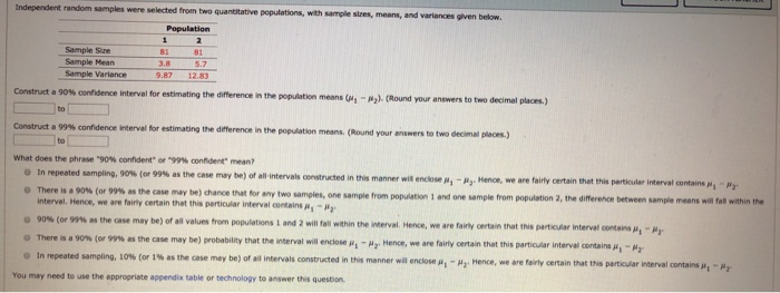 Solved dent random samples were selected from two | Chegg.com