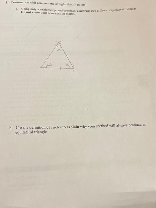Solved 8. Construction with compass and straightedge. [4 | Chegg.com