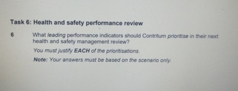 Solved Task 6: Health and safety performance review6 ﻿What | Chegg.com