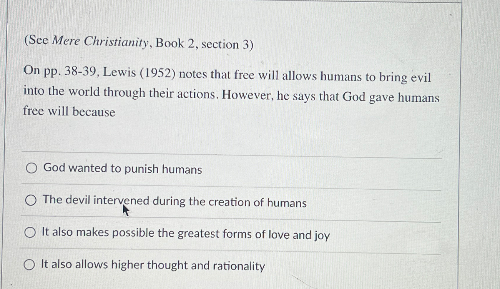 Solved (See Mere Christianity, Book 2, ﻿section 3)On | Chegg.com