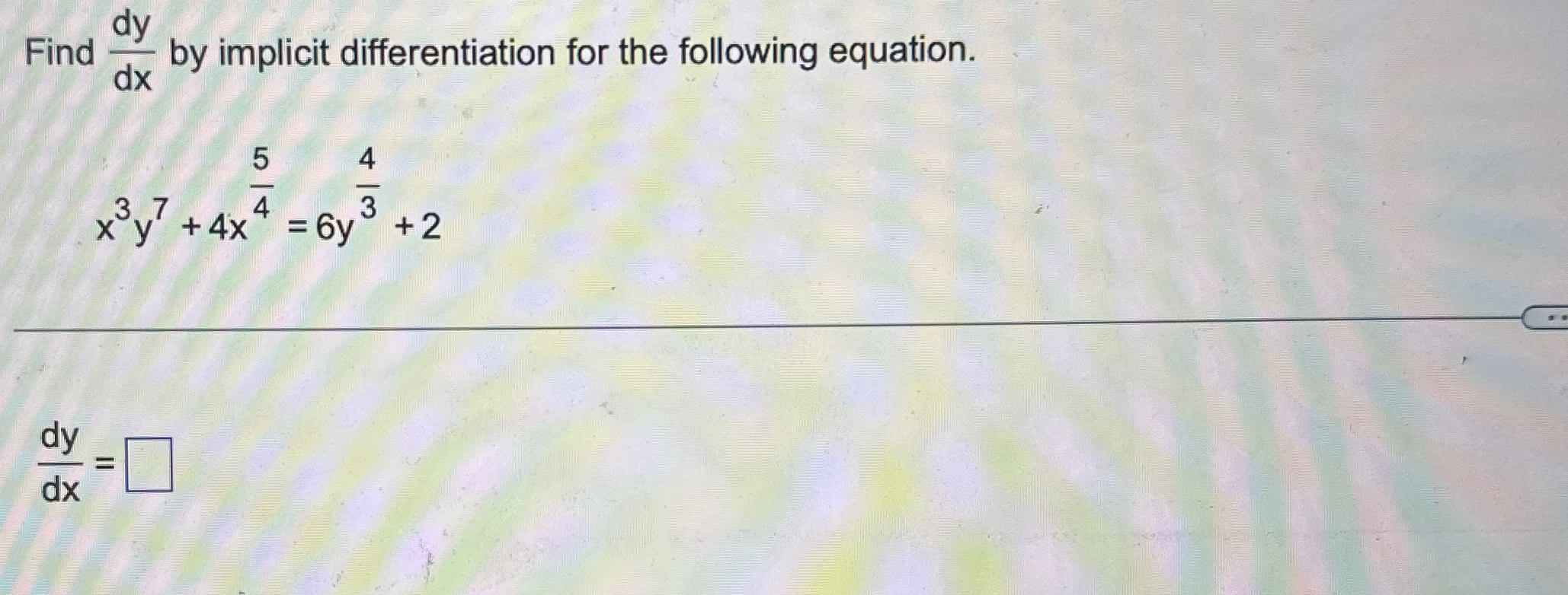 Solved Find dydx ﻿by implicit differentiation for the | Chegg.com