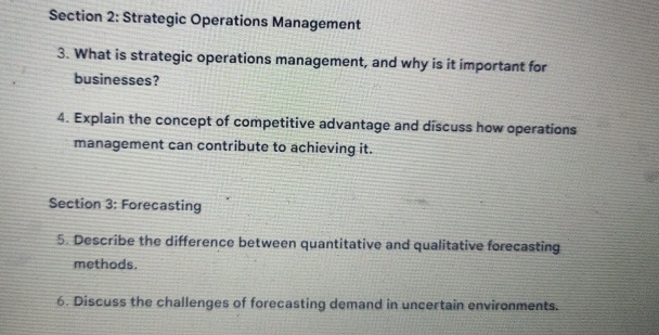 Solved Section 2: Strategic Operations Management3. ﻿What is | Chegg.com