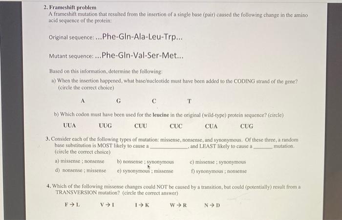 Solved 1. Open Reading Frame problem A protein coding gene | Chegg.com