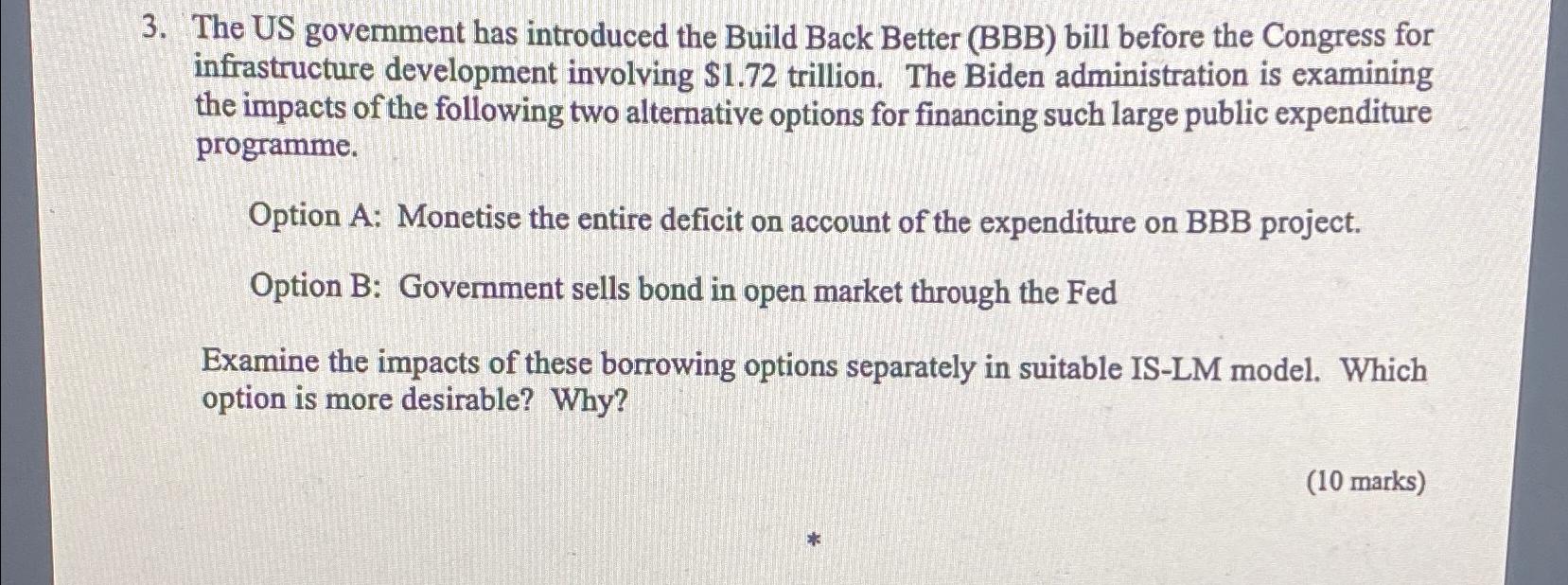 Solved The US government has introduced the Build Back | Chegg.com