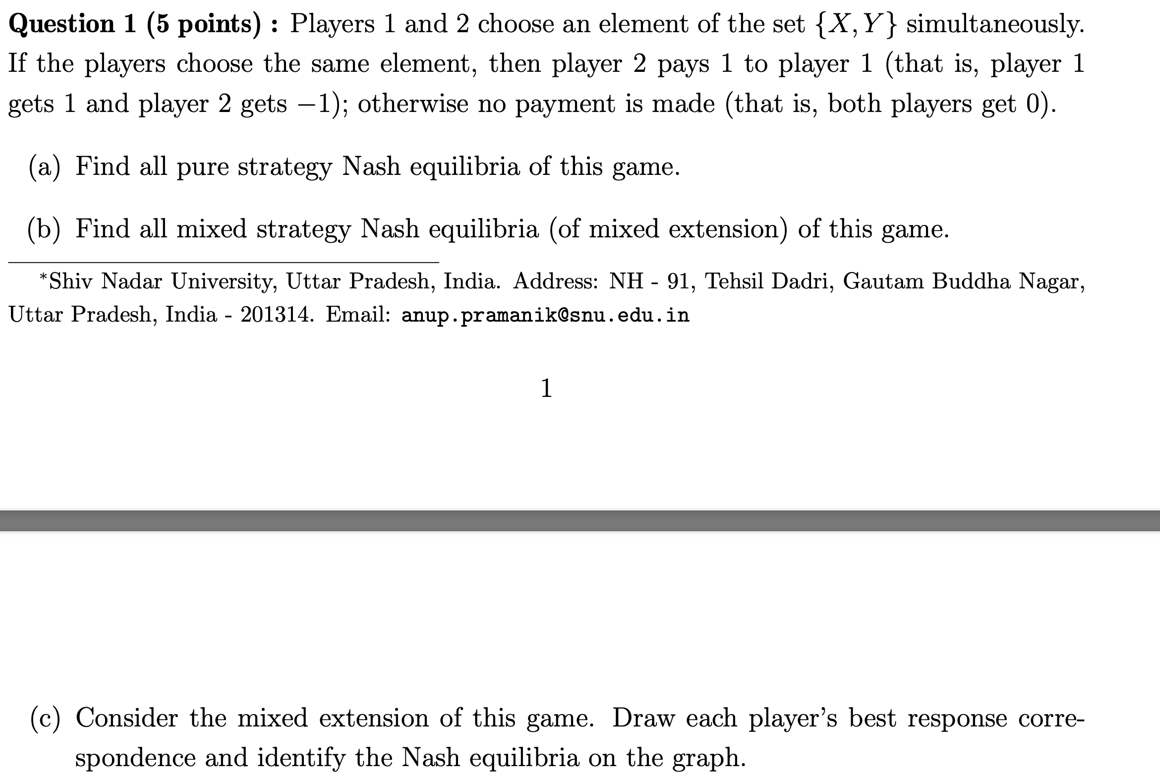 Solved Question 1 (5 ﻿points) ﻿: Players 1 ﻿and 2 ﻿choose an | Chegg.com