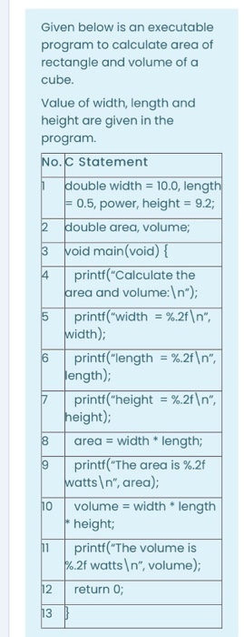 Solved 2 3 4 Given below is an executable program to | Chegg.com