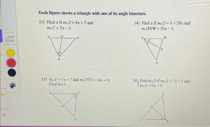 Solved Each figure shows a triangle with one of its angle | Chegg.com