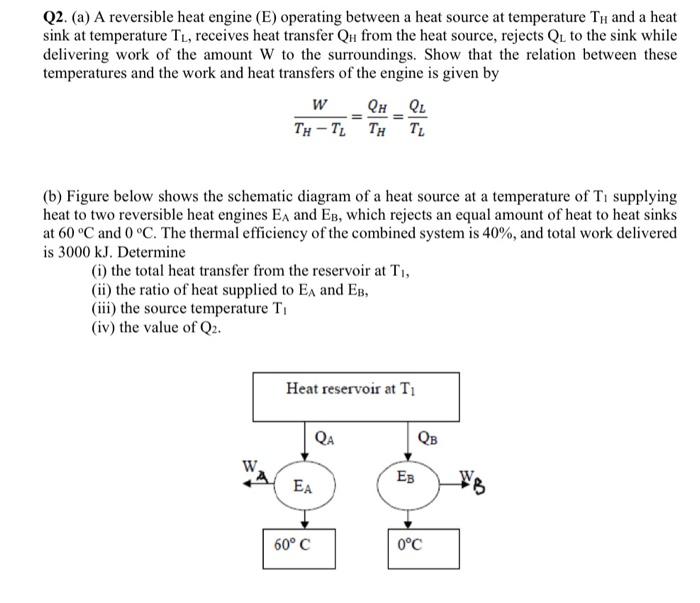 Solved Q2. (a) A reversible heat engine (E) operating | Chegg.com