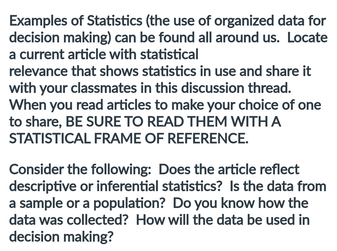 Solved Locate a current article with statistical relevance | Chegg.com