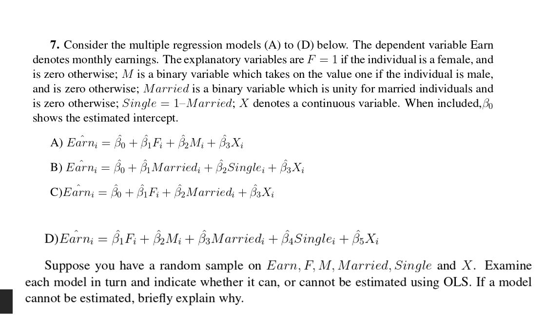 Solved Consider the multiple regression models (A) to (D) | Chegg.com