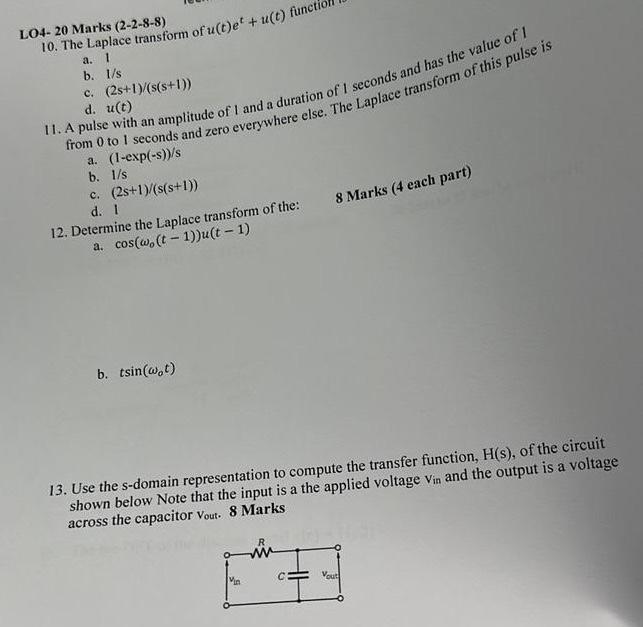Solved LO4-20 Marks (2-2-8-8) 10. The Laplace transform of | Chegg.com