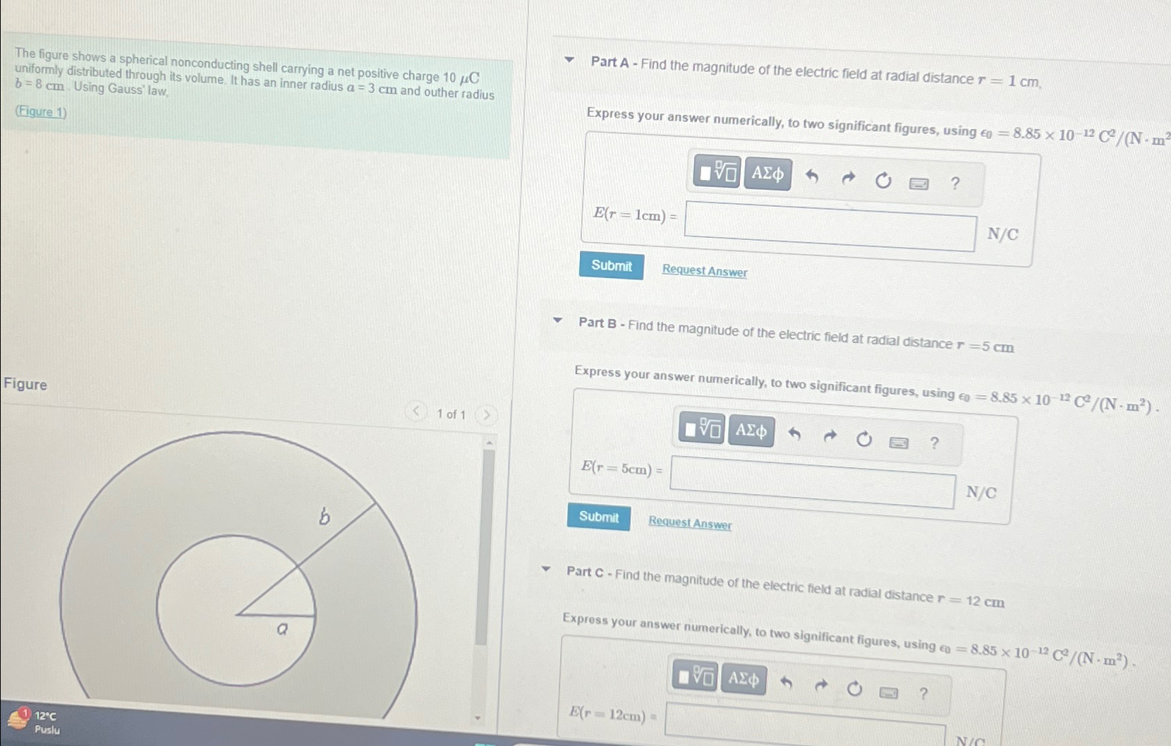 Solved The figure shows a spherical nonconducting shell | Chegg.com