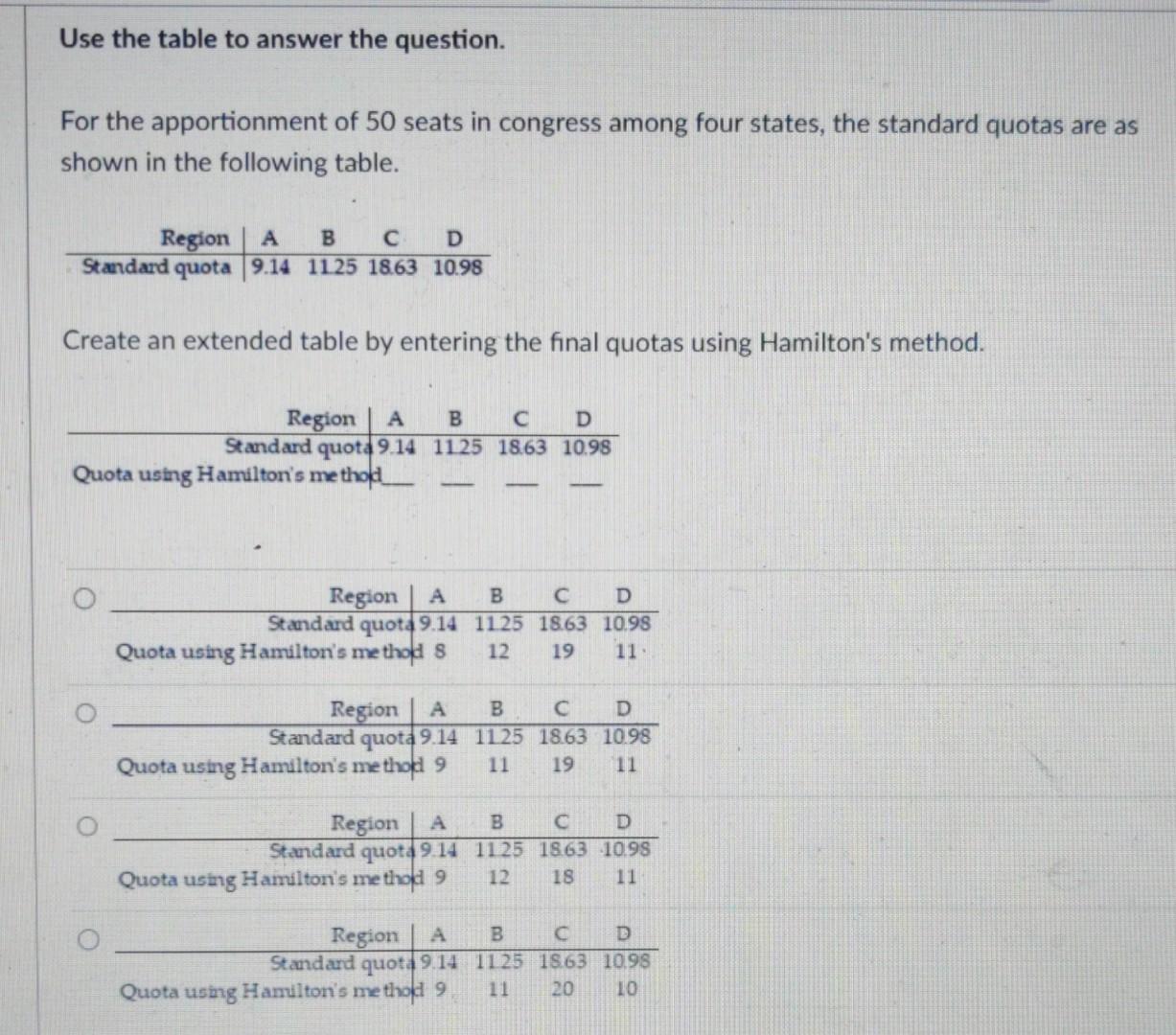 Solved Use the preference table to answer the question. | Chegg.com
